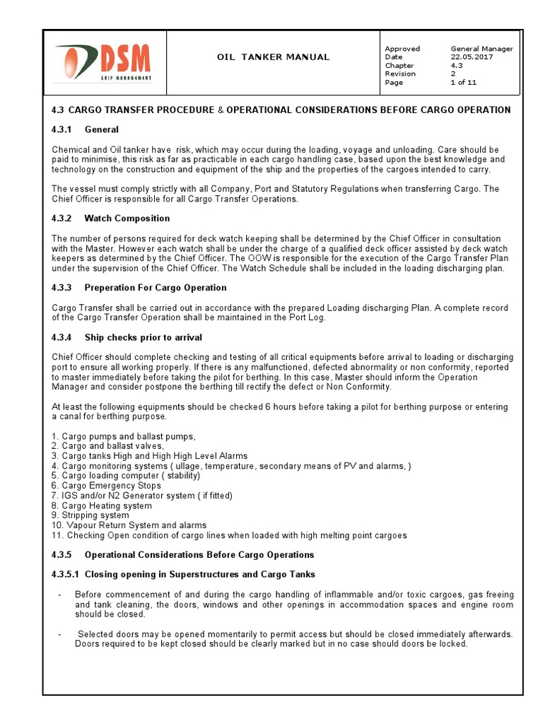 Cargo Transfer Procedures for Oil Tankers | PDF | Valve | Oil Tanker