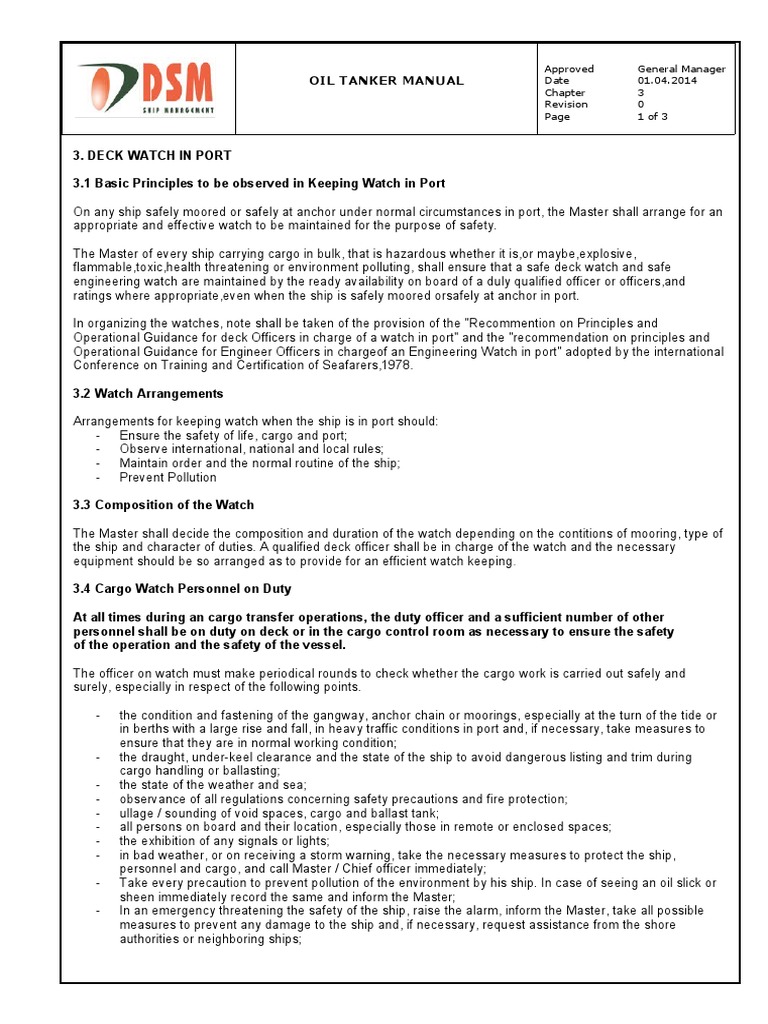 3 Deck Watch in Port | PDF | Ships | Shipping