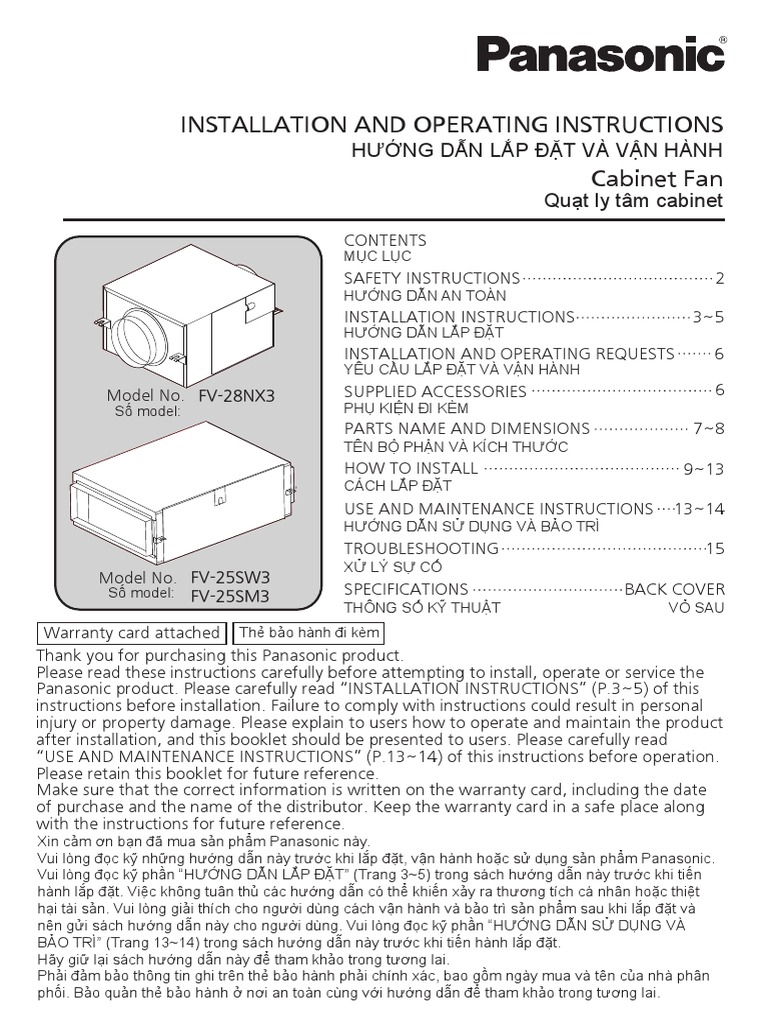 Installation and Operating Instruction (FV25SM3, 25SW3, 28NX3) | PDF