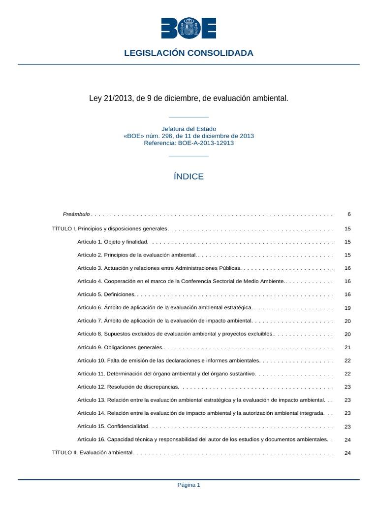 15.ley 21 2013 de 9 de Diciembre de Evaluacion Ambiental | PDF