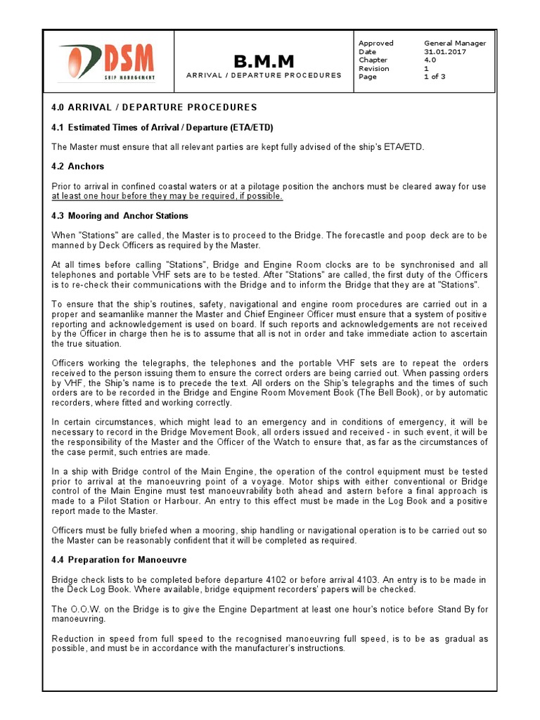 4.0 Arrival Departure Procedures | PDF | Shipping | Water Transport