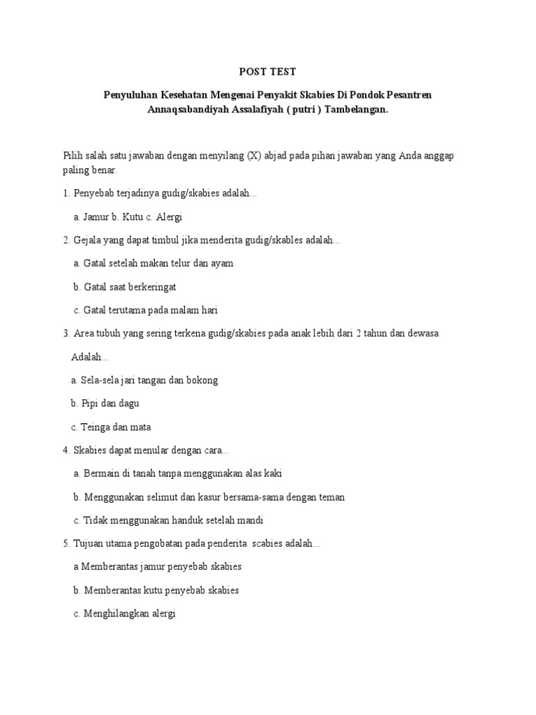 Prepost Test Scabies 06 | PDF