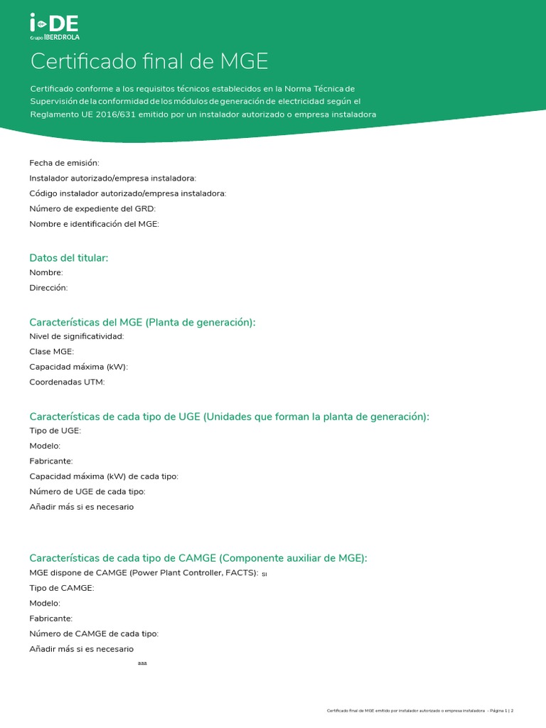 Certificado - Mge Instalador Autorizado | PDF
