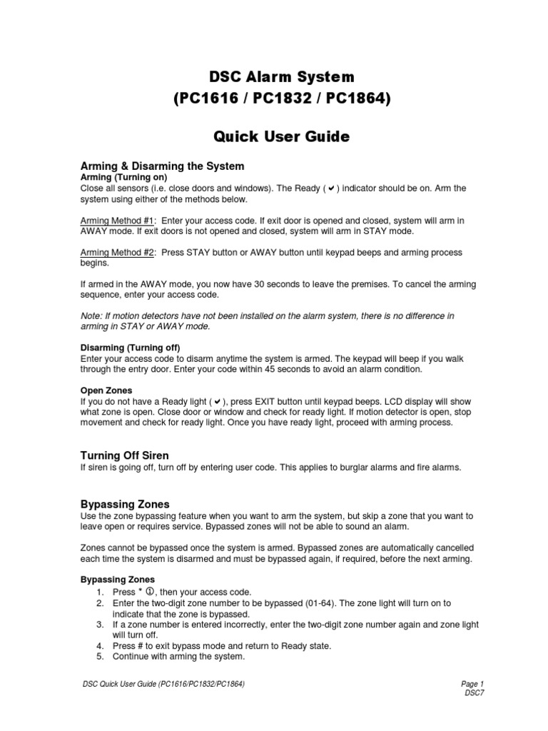 DSC QuickUserGuide PC1616 PC1832 PC1864 | Download Free PDF | Security ...