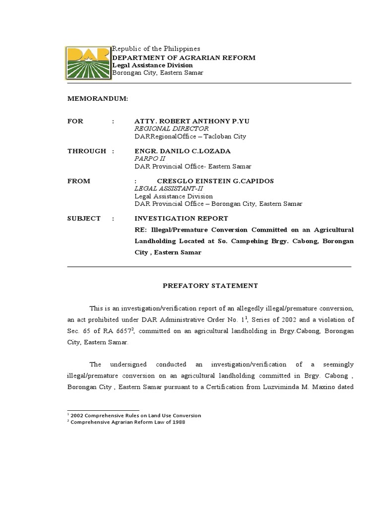 Illegal Conversion Report: Borongan City | PDF | Government | Justice