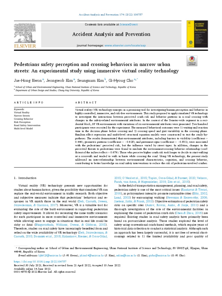 Pedestrian Safety in Narrow Streets Using VR | PDF | Structural ...