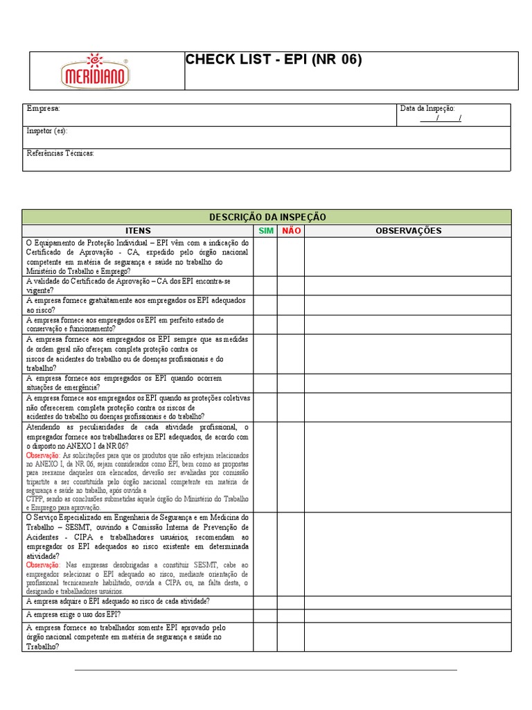 Check List - EPI (NR 06) | PDF