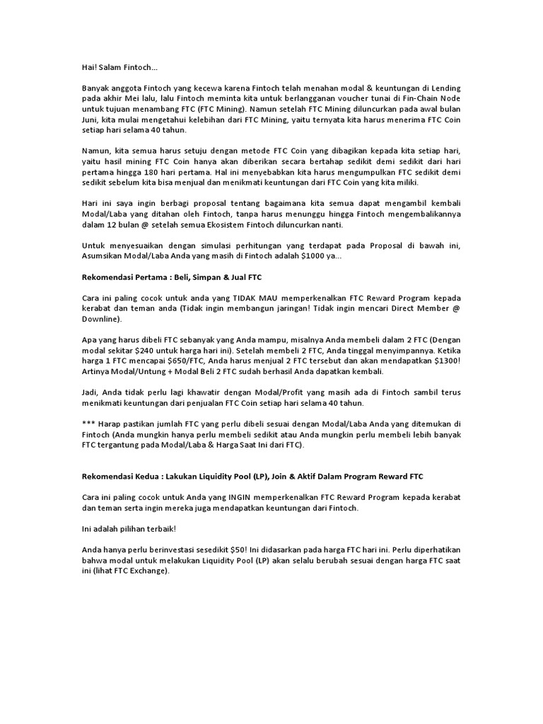 Proposal Balik Modal Pantas Fintoch - Indonesia | PDF