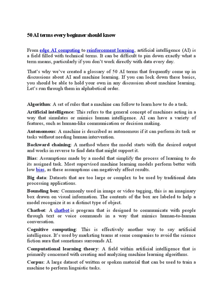 AI Glossary | PDF | Machine Learning | Intelligence (AI) & Semantics