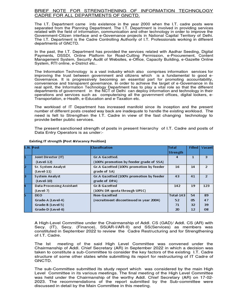 Brief Note Cadre Restructuring | PDF