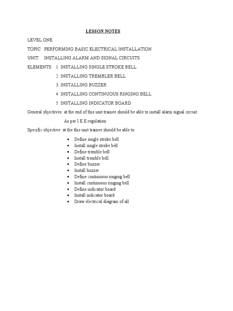 Lesson Notes Installing Alarm and Signal Circuit | PDF | Inductor ...