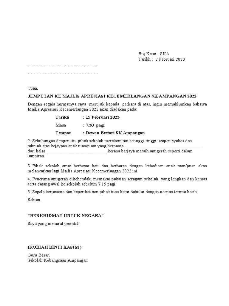 Surat Jemputan Penerima Anugerah | PDF | Karier & Perkembangan | Griya & Taman