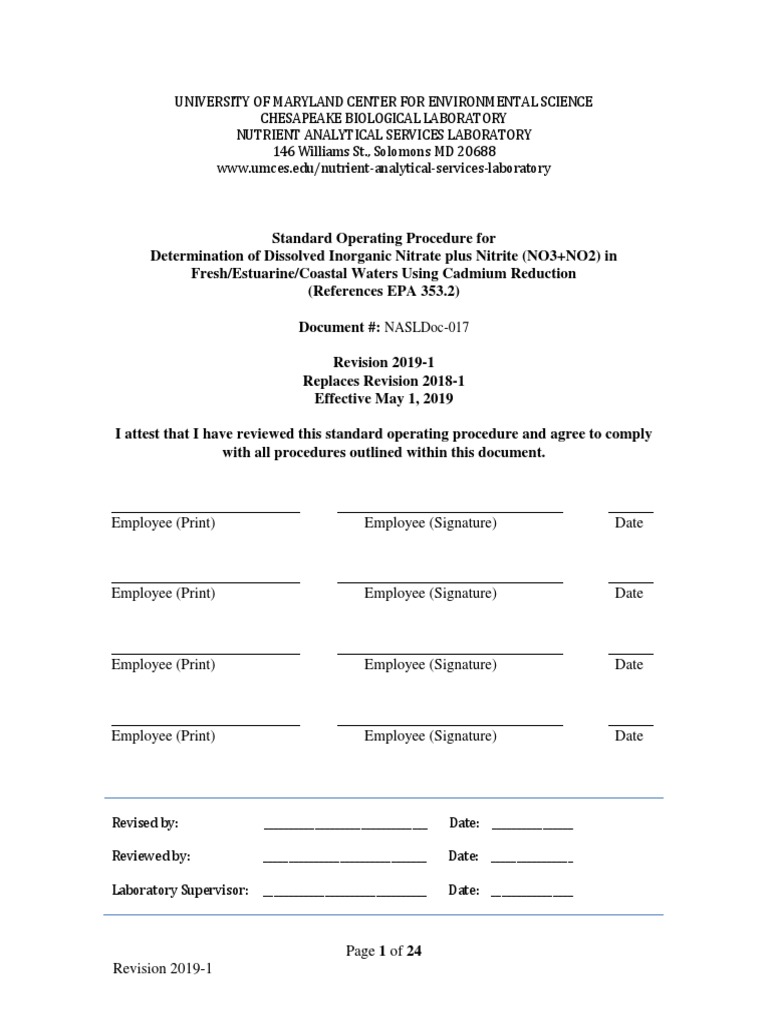 Cadmium Nitrate Method 2019 1 0 Pdf Nitrate Chemistry