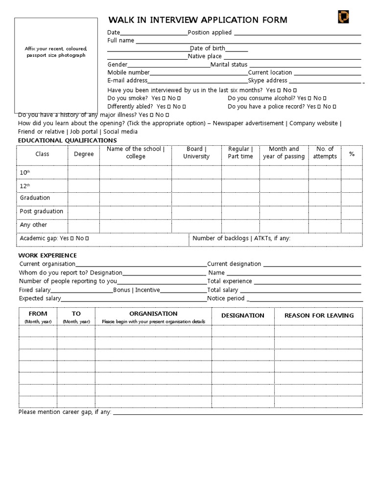 Walk-In Form | PDF | Recruitment