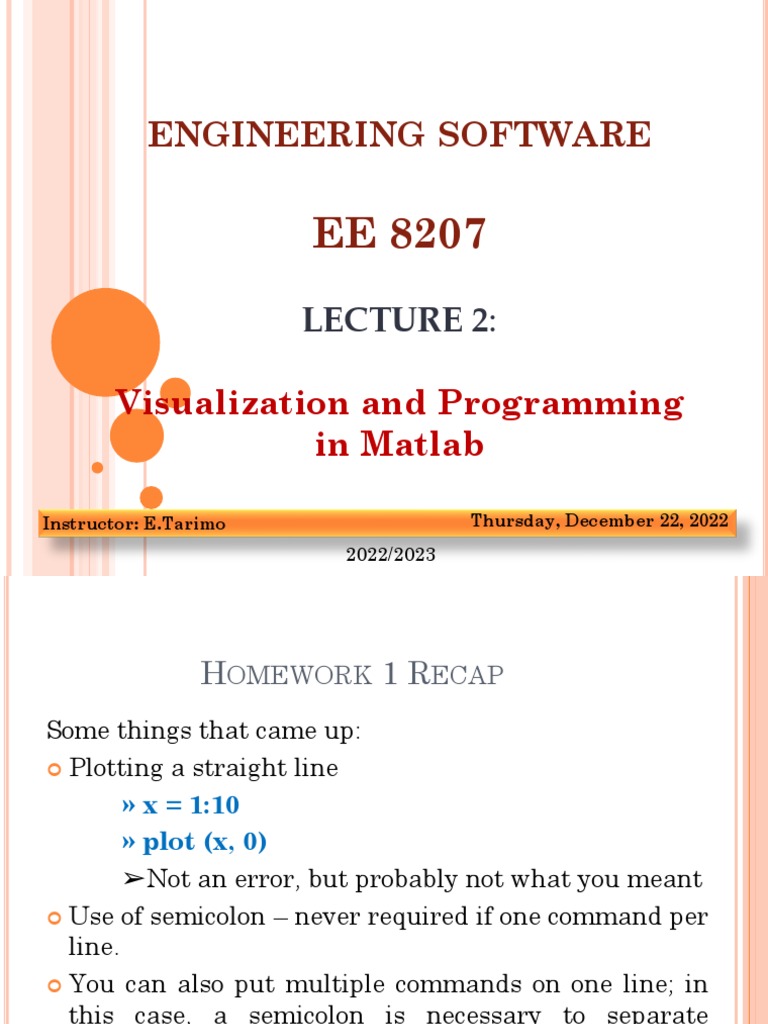Lecture 2 - Visualization and Programming in Matlab | PDF | Matlab | Function (Mathematics)