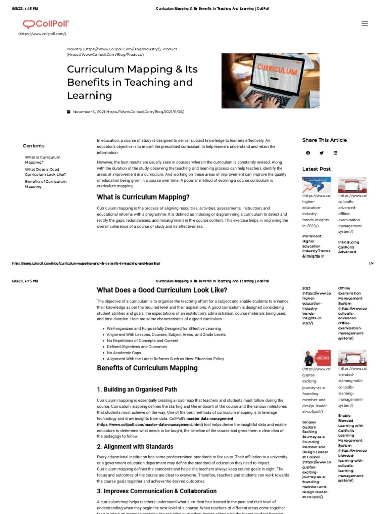 Curriculum Mapping & Its Benefits in Teaching and Learning - CollPoll | PDF