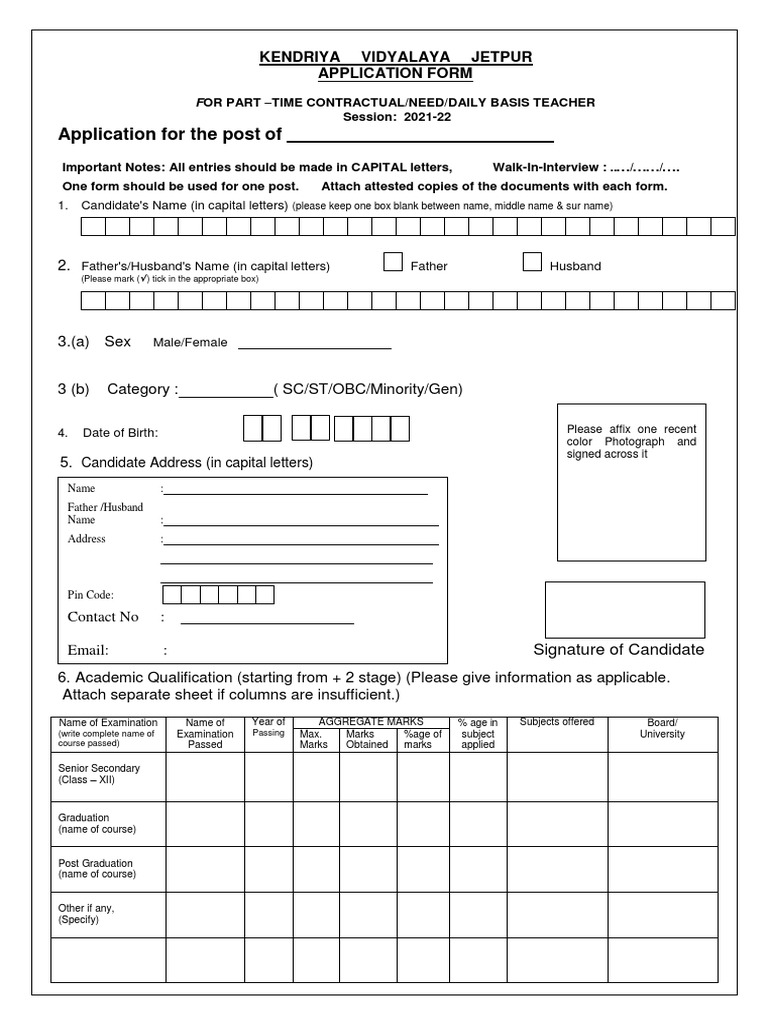 Walk-In-Interview Application Form 2021-22 | PDF