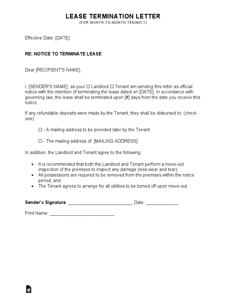 Lease Termination Letter Form | PDF | Lease | Leasehold Estate