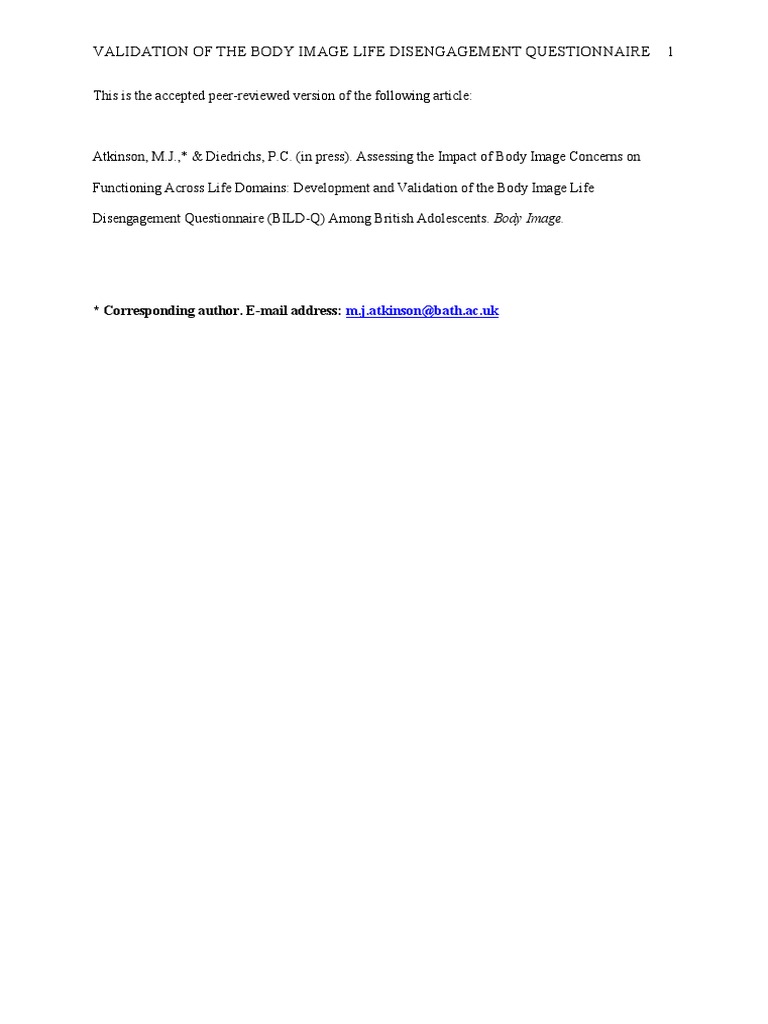Validation of The Body Image Life Disengagement Questionnaire 1 ...