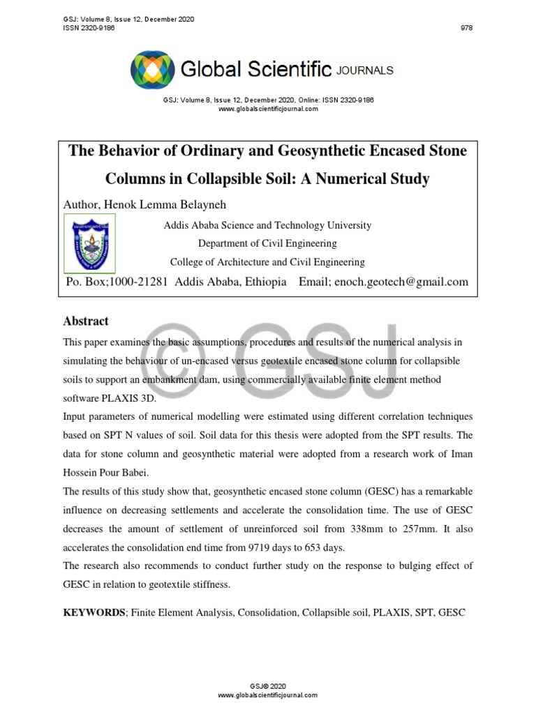 The Behavior of Ordinary and Geosynthetic Encased Stone Columns in ...