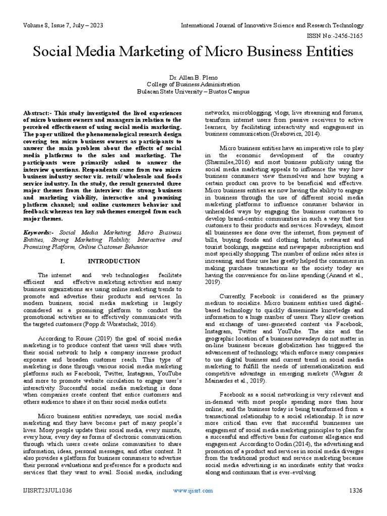 Social Media Marketing of Micro Business Entities | PDF | Popular ...