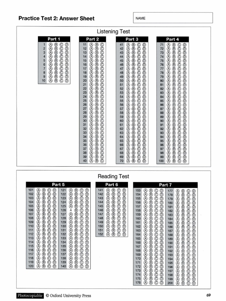 AnswerSheet - Practice Test 2 | PDF