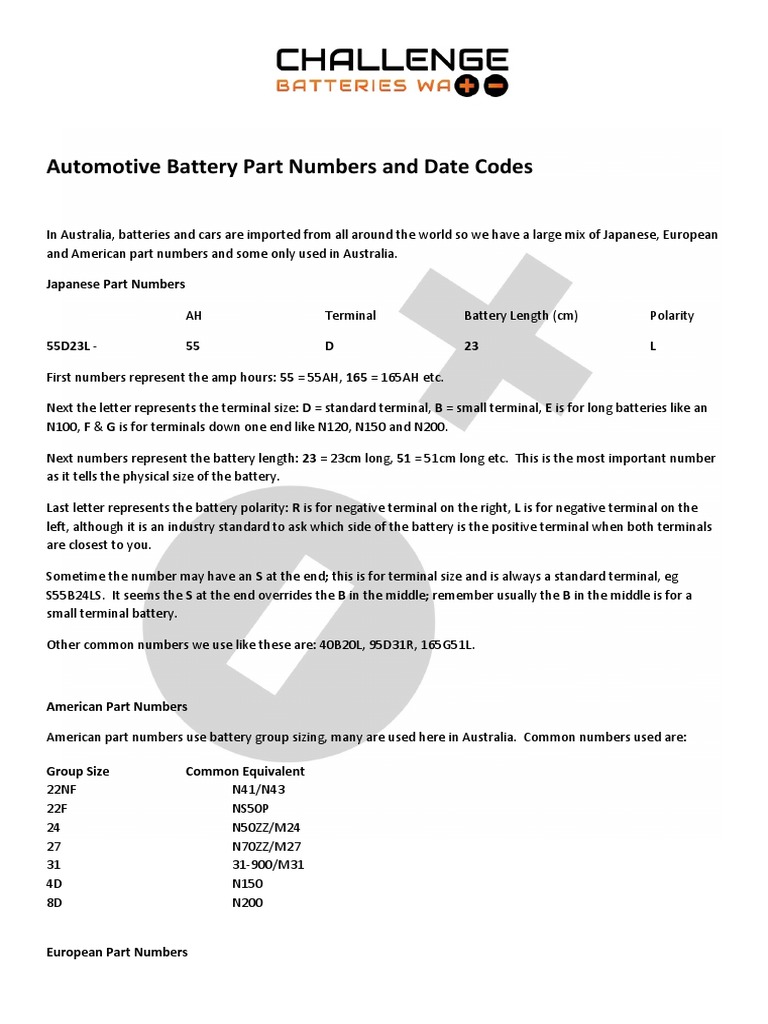 Understanding Automotive Battery Codes | PDF | Vehicle Industry | Land ...