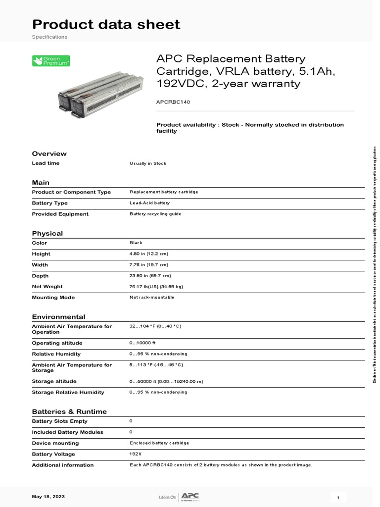 Replacement Battery Cartridges - APCRBC140 | PDF | Physical Sciences