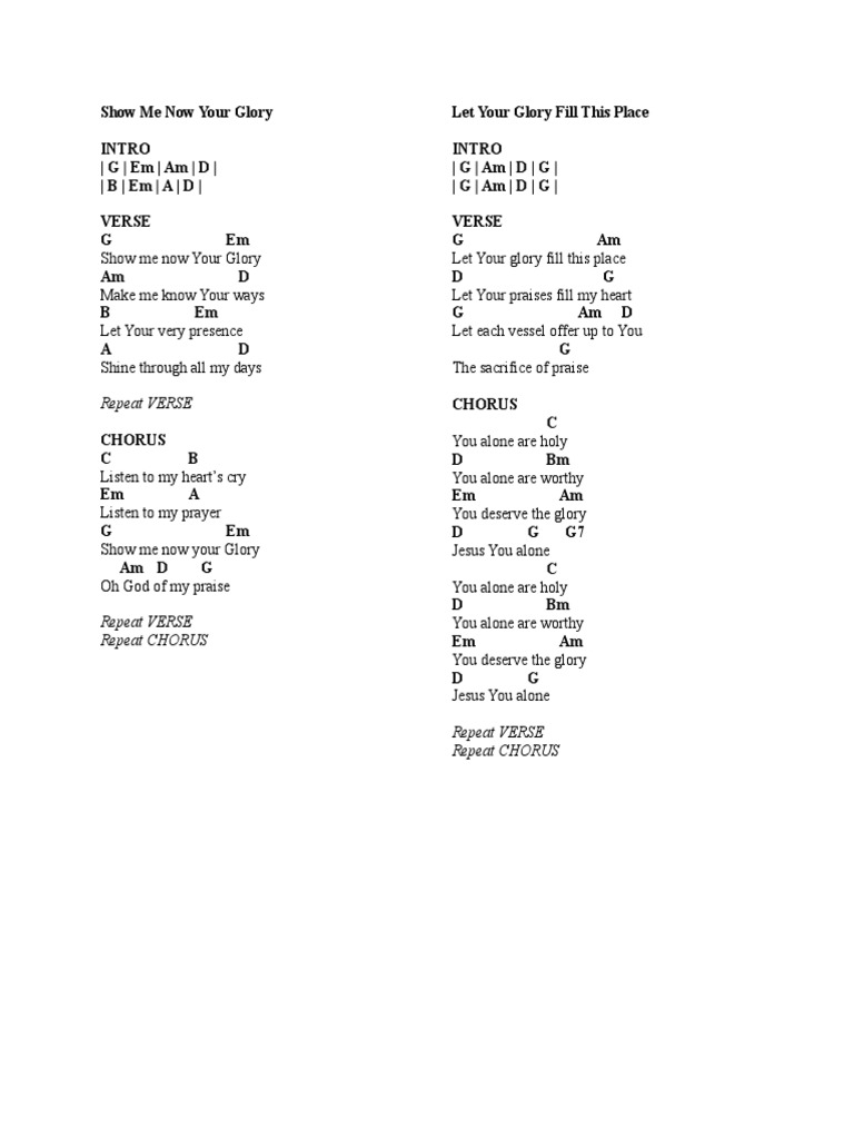 Show Me Now Your Glory & Let Your Glory Fill This Place | PDF