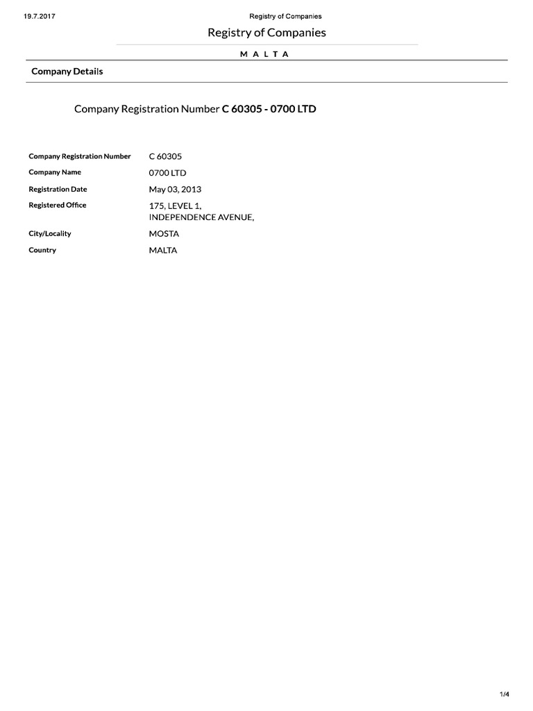 Extract Trade Register Malta | PDF
