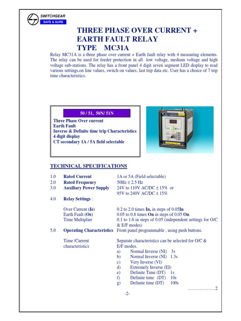 MC31A Three Phase Relay Specifications | PDF