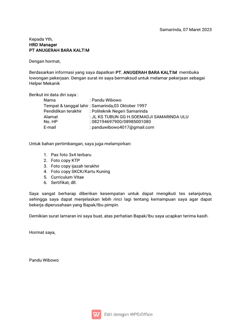 CV PT Abk Helper Mekanik | PDF