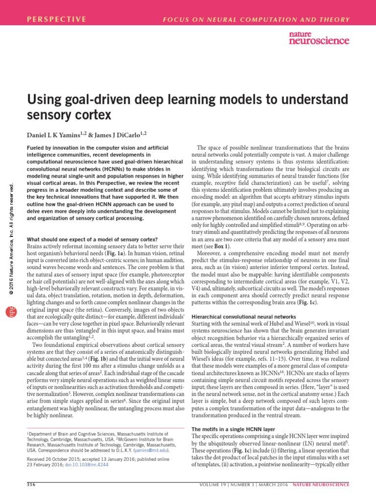 Using Goal-Driven Deep Learning Models To Understand The Sensory Cortex ...