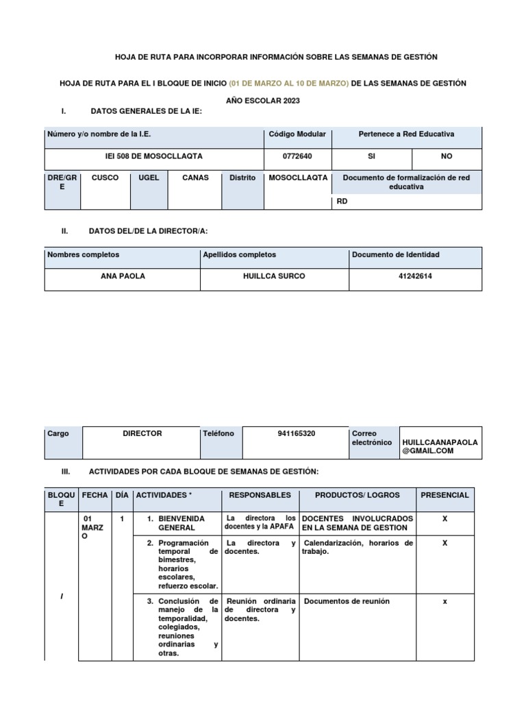 HOJA DE RUTA DE IE 508 de Mosocllaqta | PDF | Plan de estudios