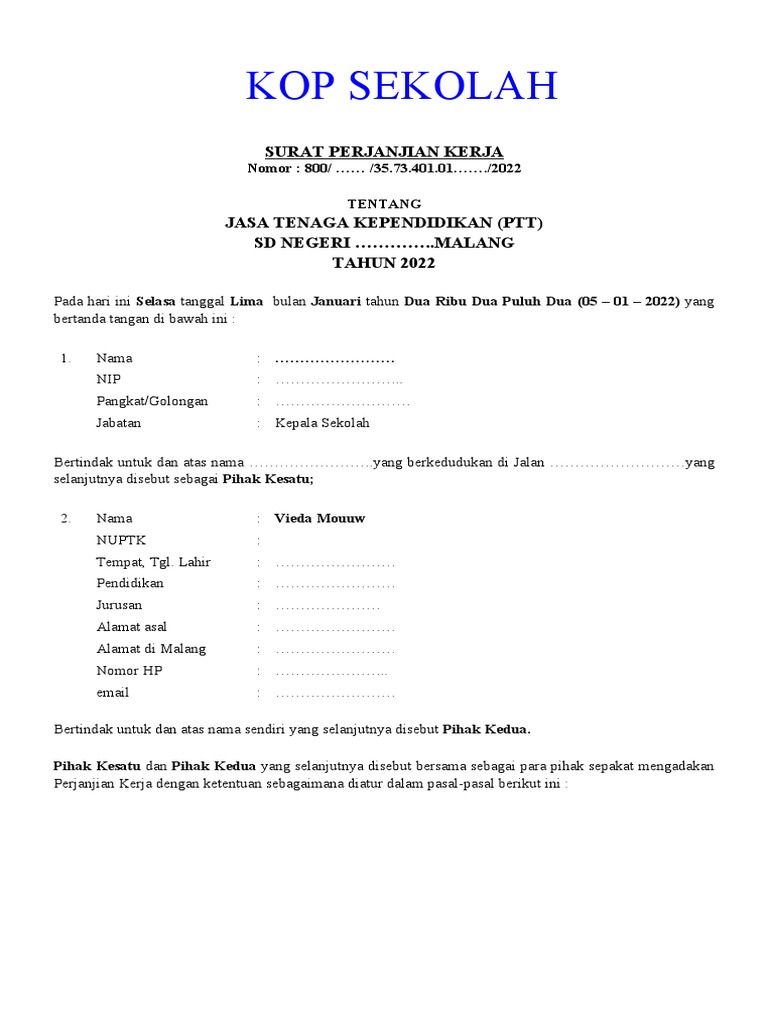 contoh SK PTT 2022 | PDF