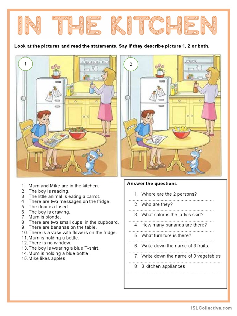 Kitchen Picture Description Activity | PDF
