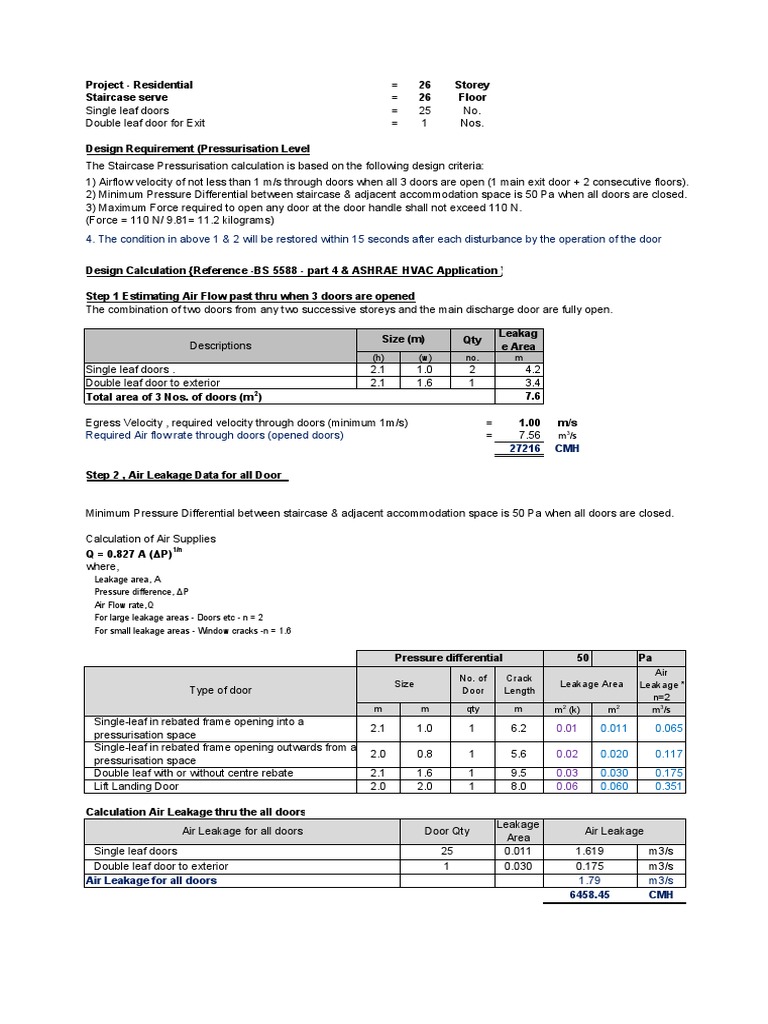 Detail Of Calculation Staircase 26 Sty Pressurisation System Pdf