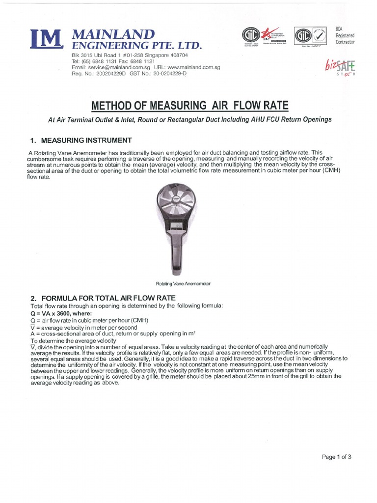 Method of Measuring Air Flow Rate | PDF