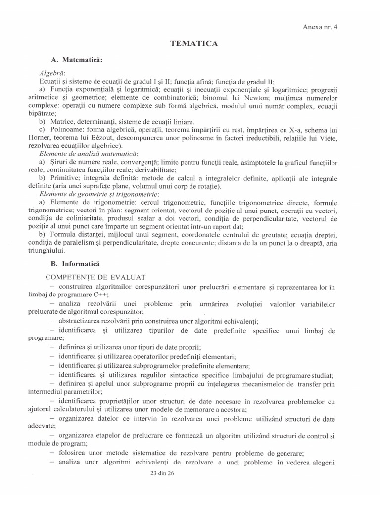 Tematica Si Bibliografia Pentru Concursul de Admitere La Programele de Licenta | PDF