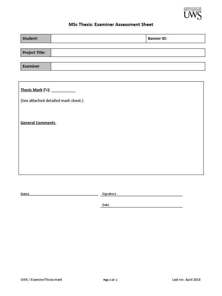 MSc Written report marking -research based projects | PDF | Thesis ...