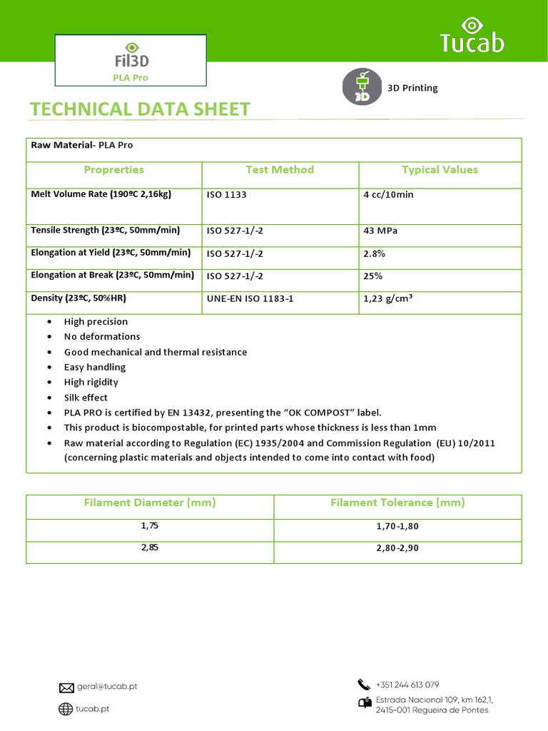 PLA Pro Technical Data Sheet | PDF | 3 D Printing | Density