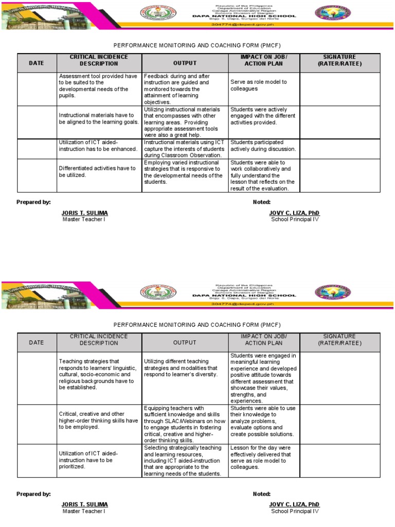 Performance Monitoring and Coaching Form (PMCF) For MT - Ashguifiles | PDF