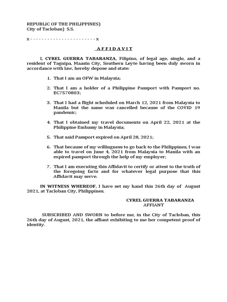 Affidavit - DFA | PDF | Law | Wellness