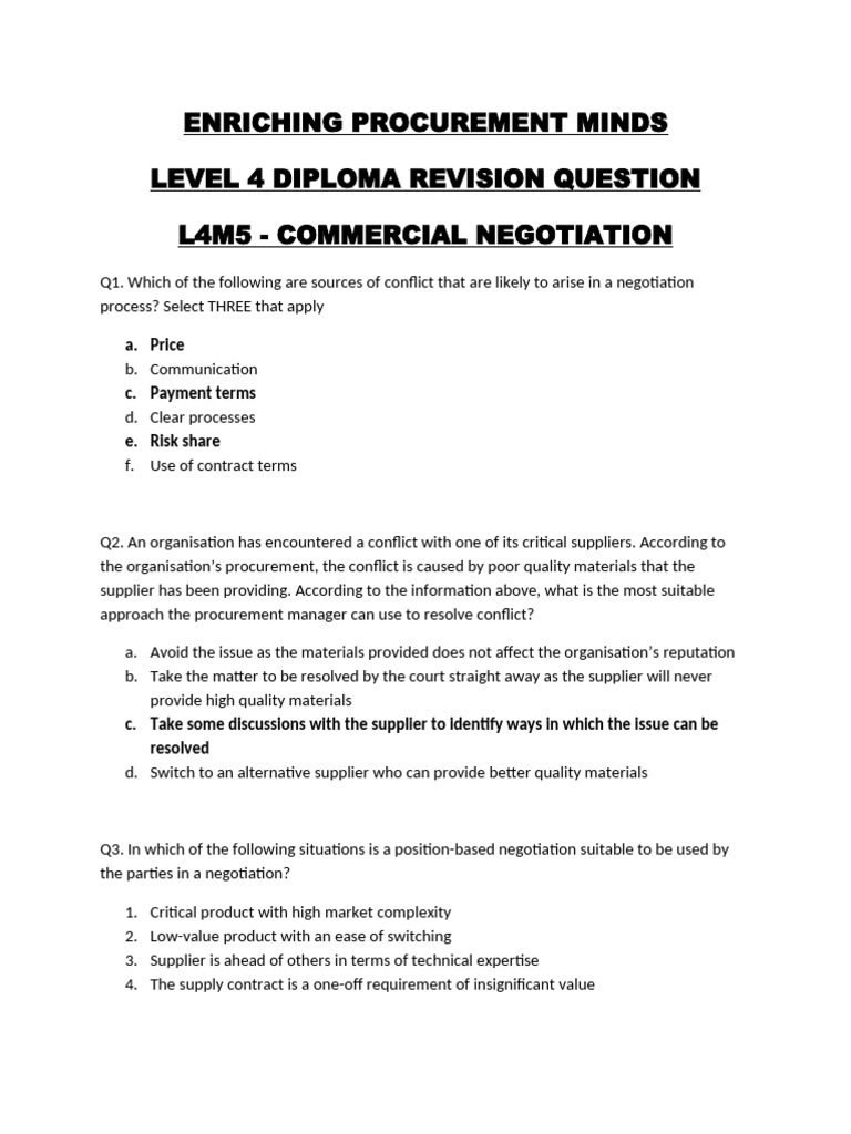 L4M5 Rev Questions | PDF | Cost | Negotiation
