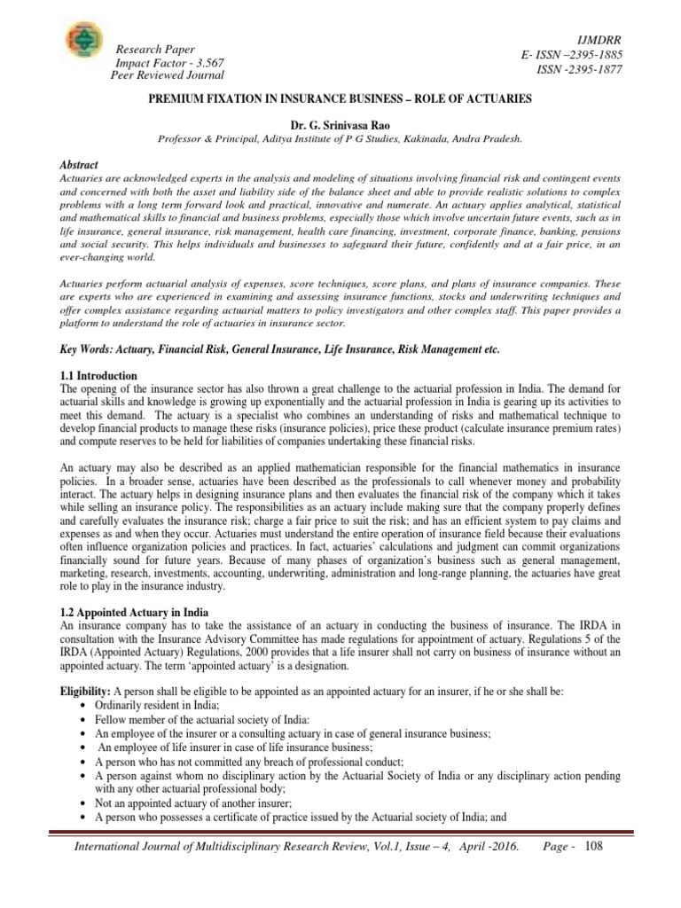 Role of Actuaries in Insurance Pricing | PDF | Actuary | Insurance