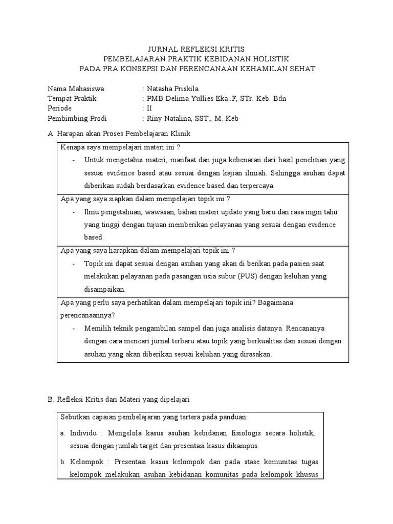 Jurnal Refleksi Kritis Stase II Natasha Priskila | PDF
