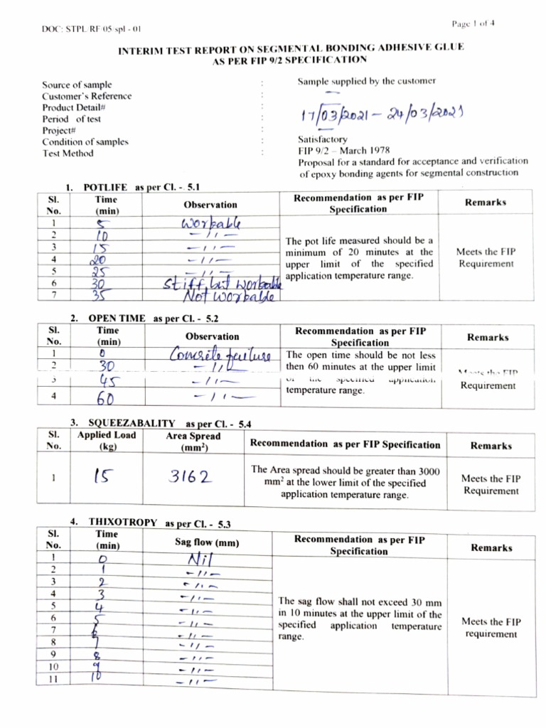 Interim Test Report on Bonding Adhesive | PDF