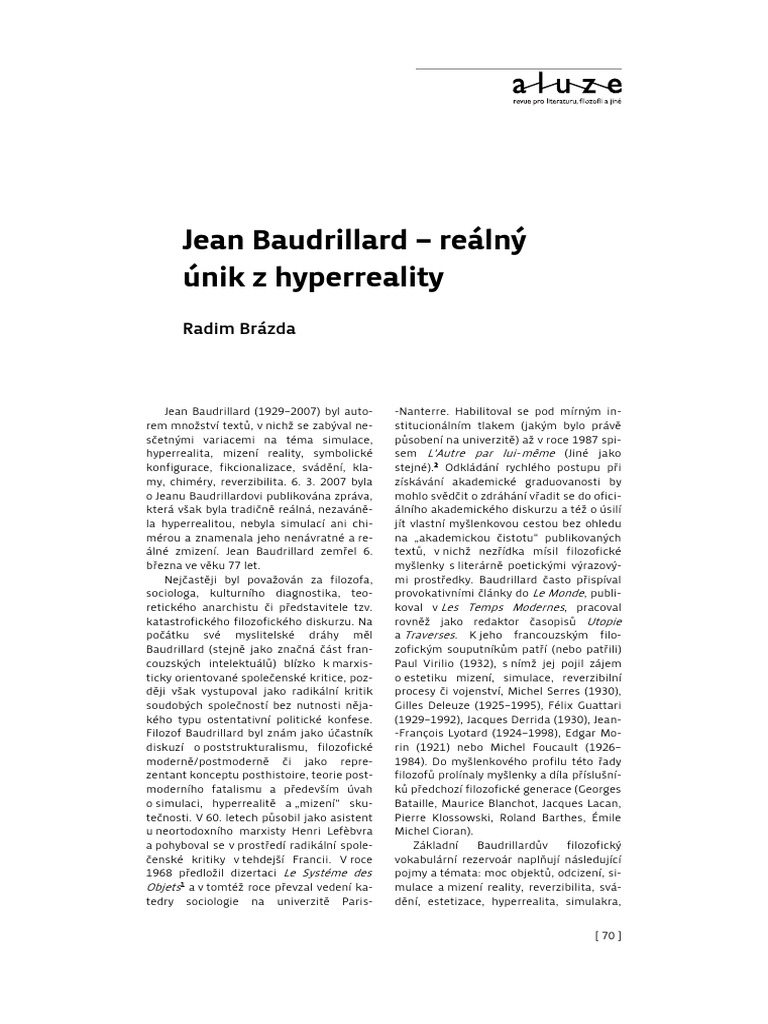 Brázda - Baudrillard - Reálný Únik Z Hyperreality | PDF
