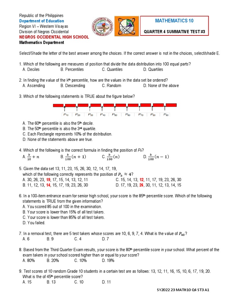 Sy2022 23 Math10 Q4 ST3 Set A1 | PDF