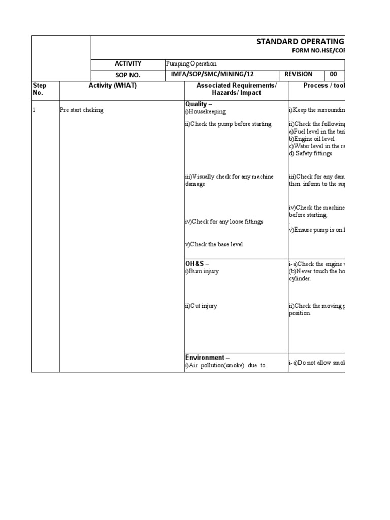 SOP-Pumping Operation | PDF | Pump | Personal Protective Equipment